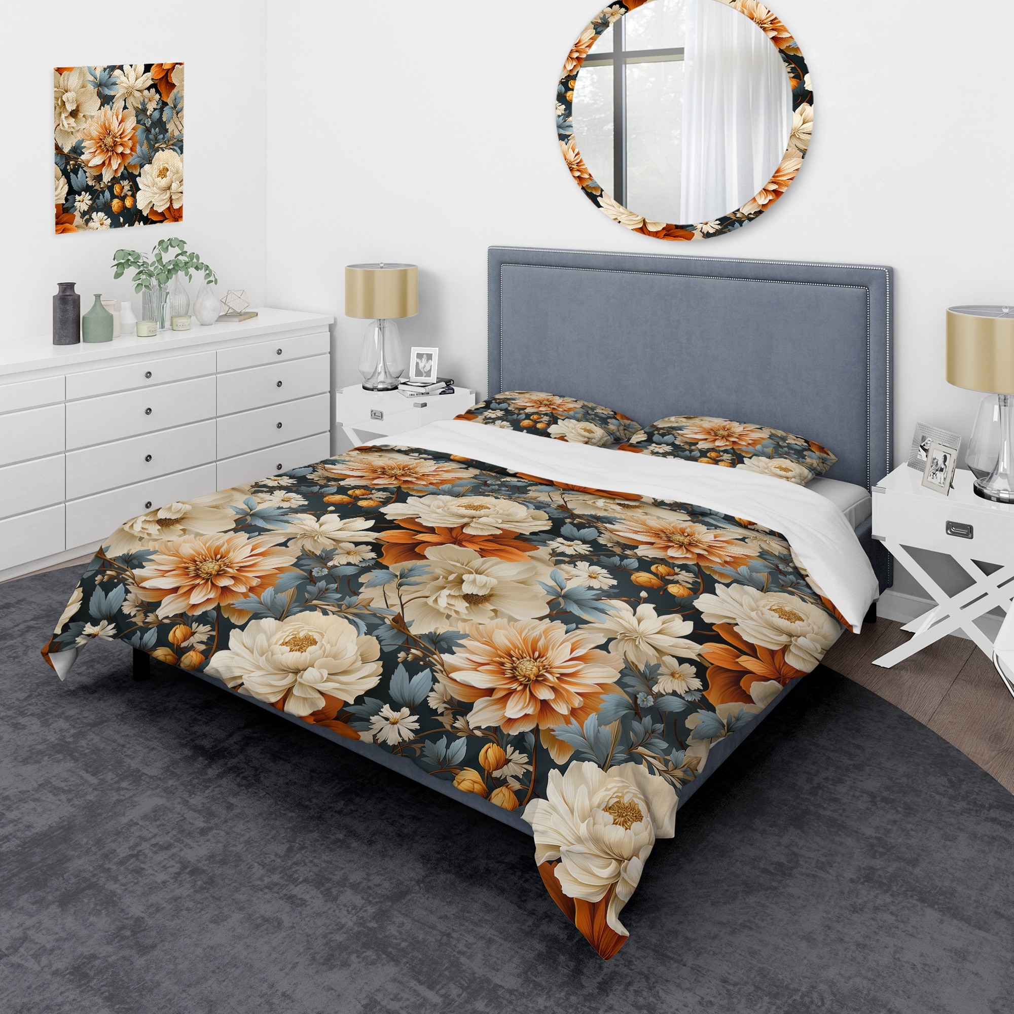 orange and white pattern bedding