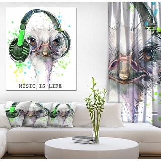 Designart "Illustration of strauss with headphones" Animals Print on ...
