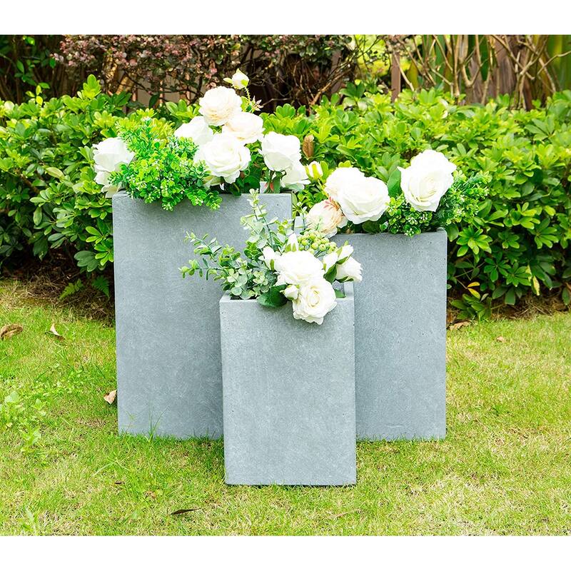 19", 16" and 13"H Square Slate Gray Concrete/Fiberglass Indoor Outdoor ...