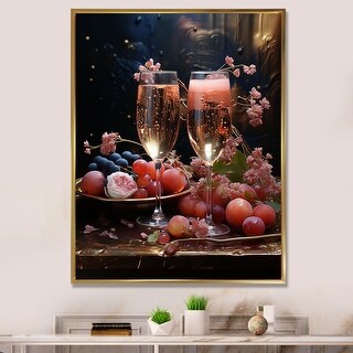 Designart "Pink Bubbly Champagne I" Wine & Champagne Framed Canvas ...