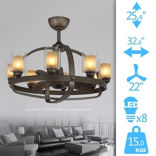 LED Light Stone Gray Ceiling Fan with Double Glass Shade, Quiet Energy ...