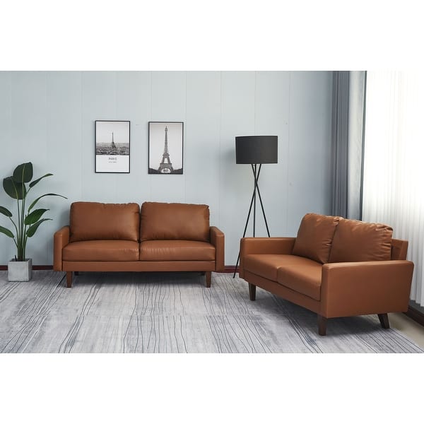 Faux leather 2 Piece Loveseat and Sofa Living Room Set - Bed Bath & Beyond - 36335476