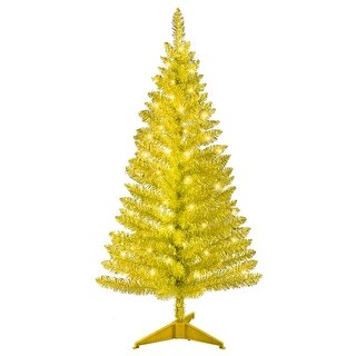4 ft. Tinsel Tree - gold, with Clear Lights - 25*25*48 - Bed Bath ...