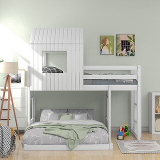 80" Wooden Single Bunk Bed, Loft Bed, Multifunctional Bed Country Style ...