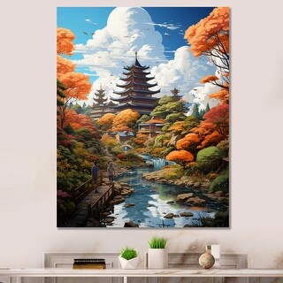 Designart "Japanese Temple In Colorful Autumn Garden" Asian Art Wall ...