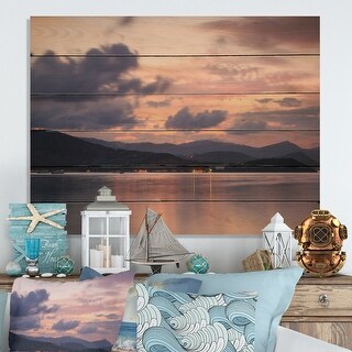 Designart 'Dramatic Clouds And Purple Sunset' Nautical & Coastal Wood ...