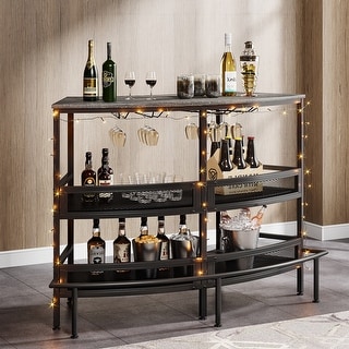 3-Tier Home Bar Unit with Storage Shelf,Wine Liquor Bar Table with ...