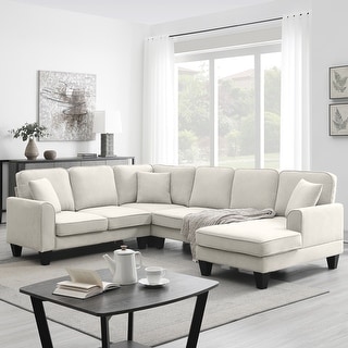Modern 7 Seat U-Shape Sectional Sofa with Pillows - Bed Bath & Beyond - 40238936