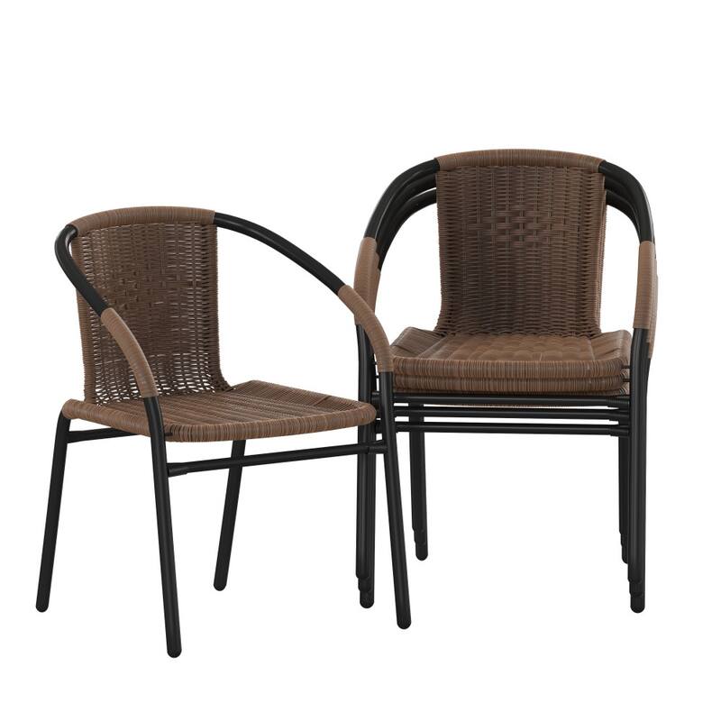 Indoor/Outdoor Stacking Rattan Restaurant Patio Chairs (Set of 4 ...