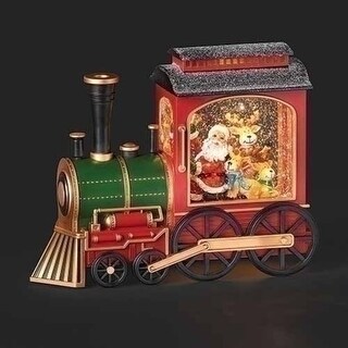10" Red and Green LED Swirl Train Engine Christmas Tabletop Decor - Bed ...