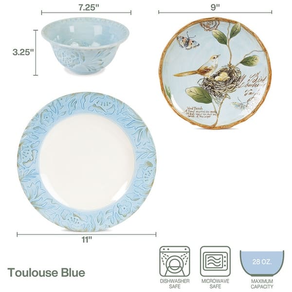 Fitz and Floyd Toulouse Blue 12-Piece Dinnerware Set, Service for 4 ...