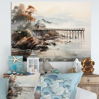 Designart "Pier Misty Morning Pier I" Coastal Pier Canvas Art Print ...