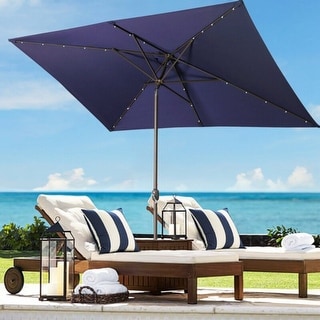 Adjustable Tilt Led Lights Blue Rectangular Patio Large Umbrella For Beach Outside Outdoor - Bed ...