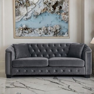 77-Inch 3-Seat Sofa, Upholstered Tufted Backrests Couch with Nailhead ...