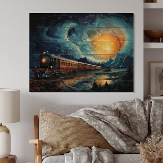 Designart "Yellow Blue Train Rails By Vincent" Transportation Print on ...