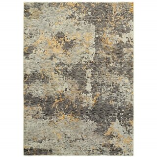 8' X 10' Grey And Gold Abstract Power Loom Stain Resistant Area Rug - 3 ...
