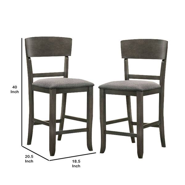 Wooden Counter Height Chair with Curved Back, Set of 2, Charcoal Gray ...
