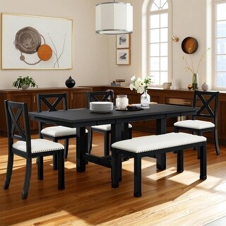 82inch Dining Table with Footrest, 4 Upholstered Dining Chairs and ...