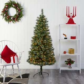 6' Wisconsin Slim Snow Tip Pine Christmas Tree with 300 LEDs - 33 ...