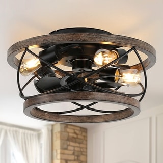 Cusp Barn 18'' Farmhouse Flush Mount Wood Ceiling Fan with Light ...