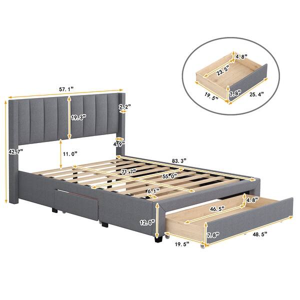 Full Size Vertical Channel Wingback Upholstered Storage Platform Bed ...
