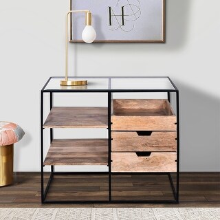 35 Inch Handcrafted Modern Console Table with Shelves and 3 Drawers ...