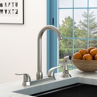 Brushed Nickel 2 Handles Kitchen Faucets with Side Pull Out Spray Head ...