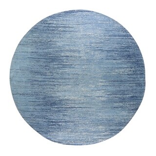 Shahbanu Rugs Blue Oceanic Zero Pile Pure Wool Ombre Design Round Hand ...