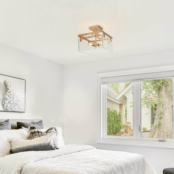Modern 3-Light Gold Glass Semi Flush Mount Ceiling Lights with Square ...
