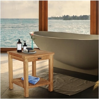 Teak Wood Bermuda Bathroom Shower Stool, Small - Bed Bath & Beyond ...