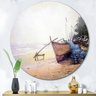 Designart 'Fishing Boats In The Harbor' Nautical & Coastal Metal Circle ...