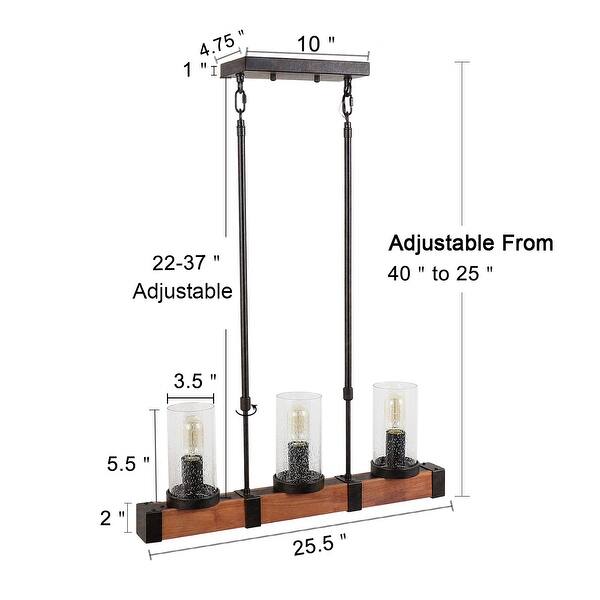Anmytek Modern Farmhouse 3-Light Wood Chandelier Rustic Linear Kitchen ...