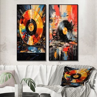 Designart "Vinyl Record Vinyl Fusion" Vinyl Records Framed Wall Set Of ...