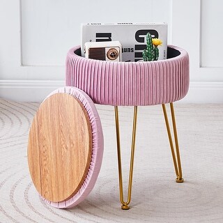 Multipurpose Dressing Stools Upholstered Round Storage - Pink - Bed ...