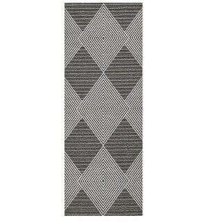 8' Grey Ivory Machine Woven UV Treated Diamonds Indoor Outdoor Runner ...