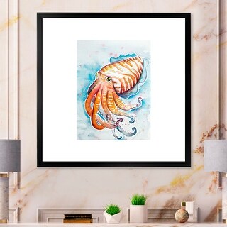 Designart "Aquarelle Cuttlefish Art" Nautical & Coastal Framed Wall ...