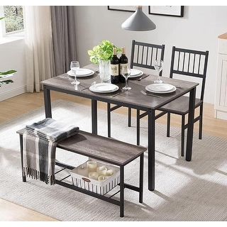 Modern Style 4-Piece Dining Set with Rectangular Table, 2 Dining Slat ...