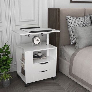 Height Adjustable End Table Wooden Nightstand with Swivel Top, Storage ...