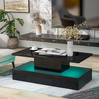 Modern 2-Tier Rectangle Coffee Table With Drawer,LED lighting - Bed Bath & Beyond - 42165030