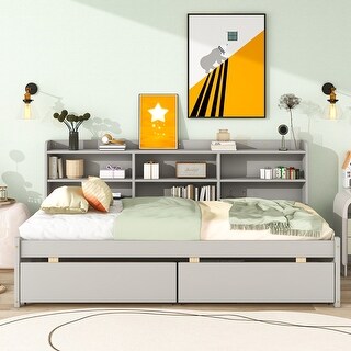 Wooden Storage Bed with Side Bookcase and 2 Drawers - Bed Bath & Beyond ...