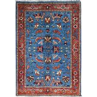 Shahbanu Rugs Intel Blue, Afghan Hand Knotted Serapi Heriz Dense Weave ...