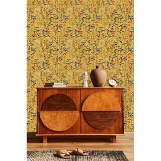 Yellow Wallpaper with Wildflowers Peel and Stick and Prepasted - Bed ...