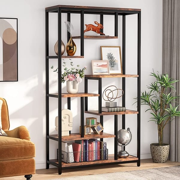 8-Shelves Staggered Bookshelf 70.8-inch Tall Display Shelf - Bed Bath ...