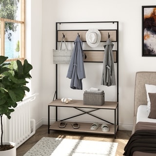 EVE-Modern 68-inch Height Mixed Material Hall Tree With Bench and ...