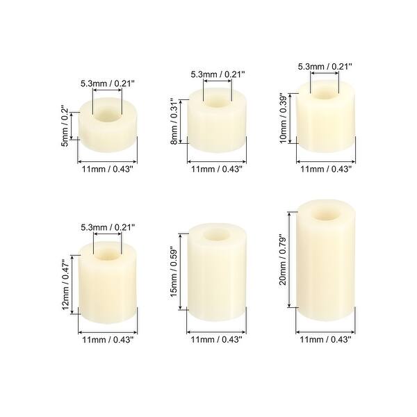 Round Spacer Washer Set, 120 Pack 5,8,10,12,15,20mm for M5 Screws Beige ...