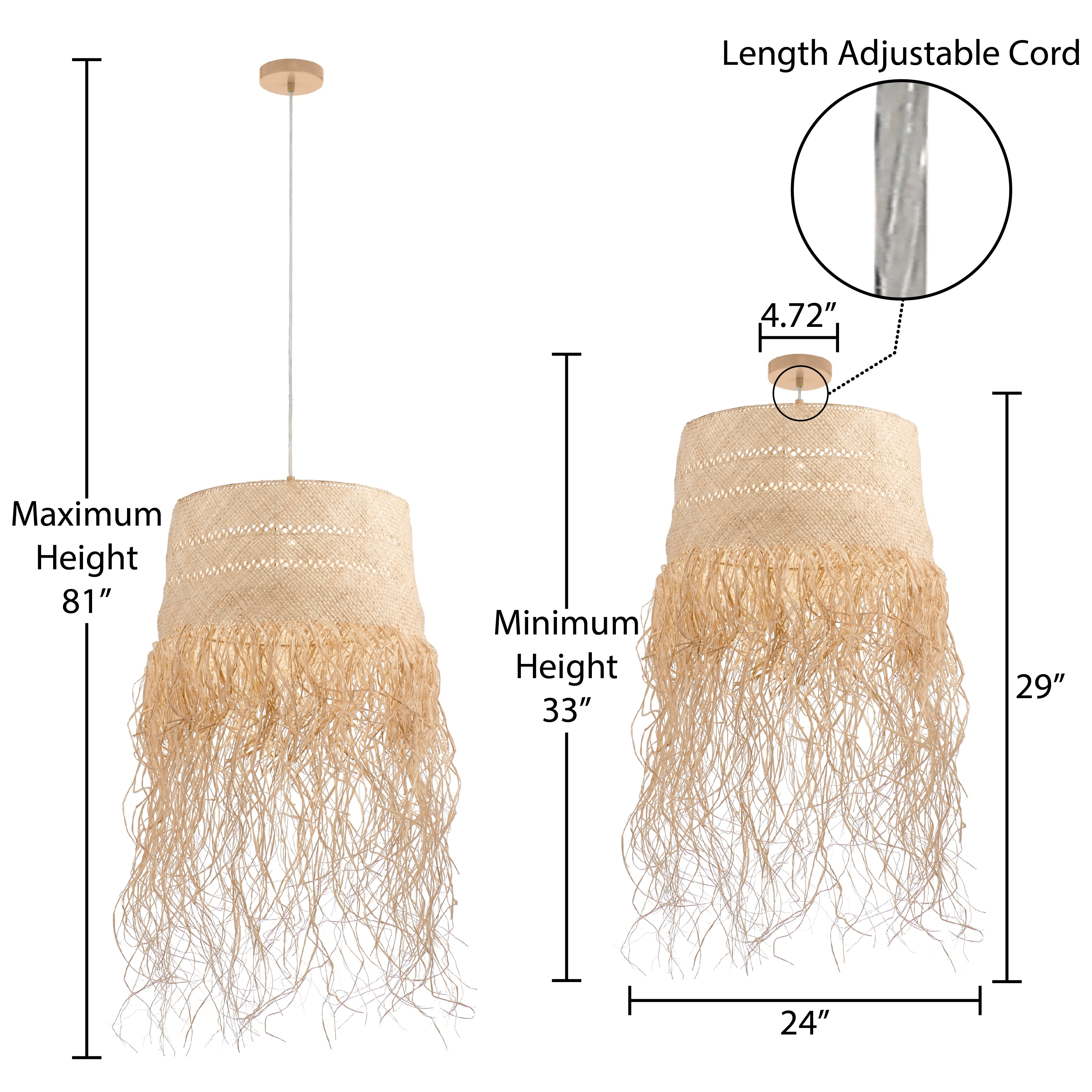 Ursula River of Goods Raffia Fringe Hanging Pendant Light - 24" x 24" x ...
