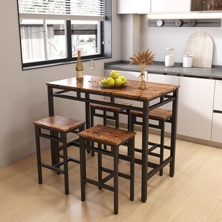 Dining Bar Table Stool Set for 4 5-PCS Dining Kitchen Table Set with 4 ...
