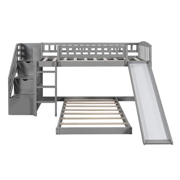 Gray Twin Over Twin Perpendicular Bunk Bed with Storage Stairs and ...