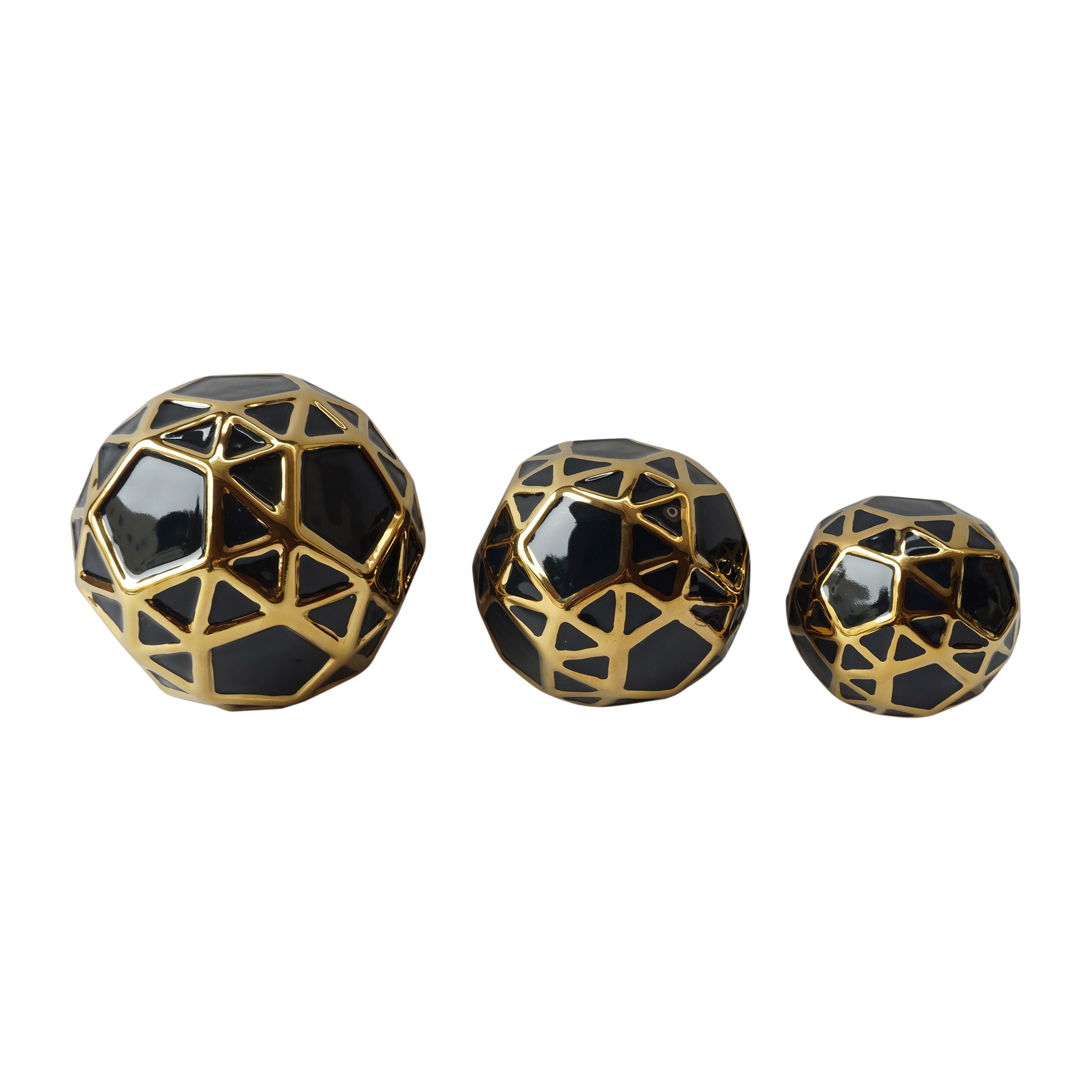 Set of 3 Decorative Orbs Contemporary Navy Blue and Gold Round Orb ...