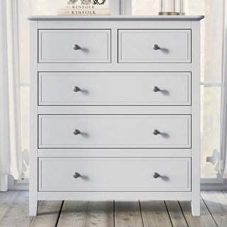 5 Drawers Solid Wood Chest in White for Living Room Bedroom Small ...